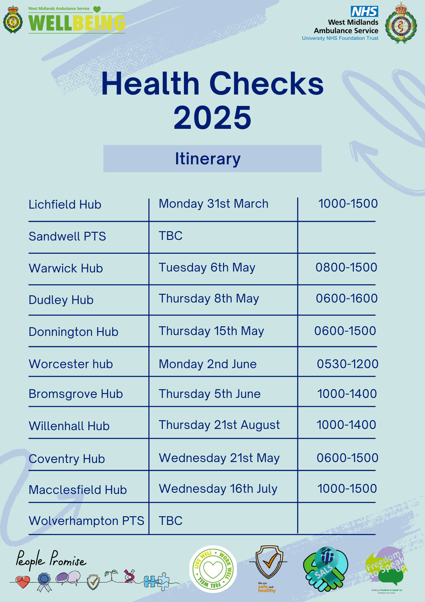 Health checks Timetable (3) | WMAS Wellbeing